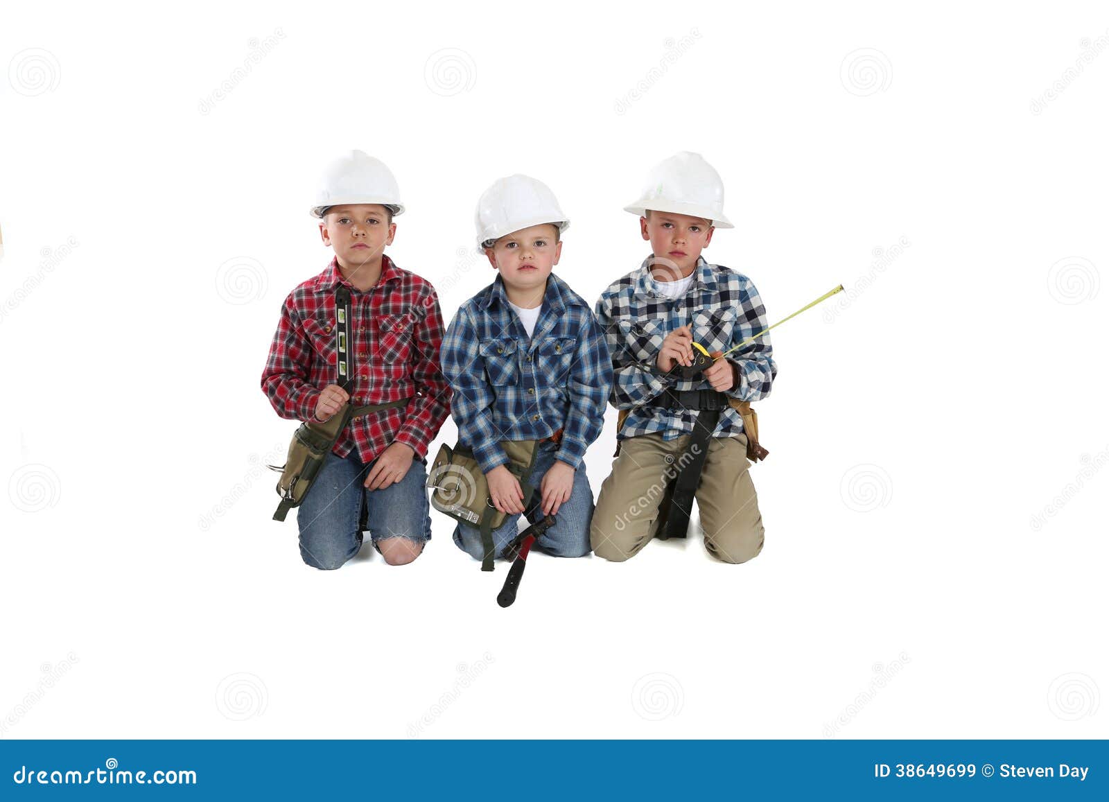 Young Boys Playing in Construction Hardhats Stock Image - Image of ...