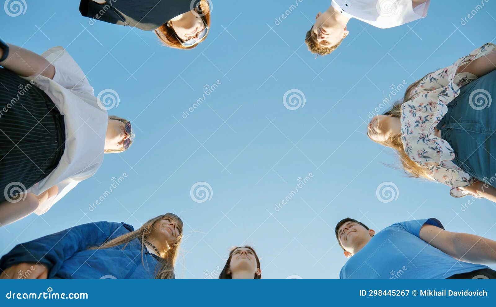 Young Boys Standing in a Circle. View from Below. Stock Image - Image ...