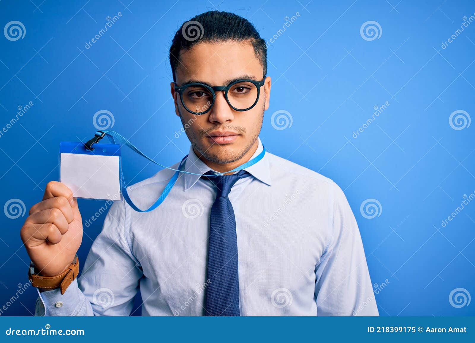 Young Brazilian Call Center Agent Man Holding Id Identification Card ...