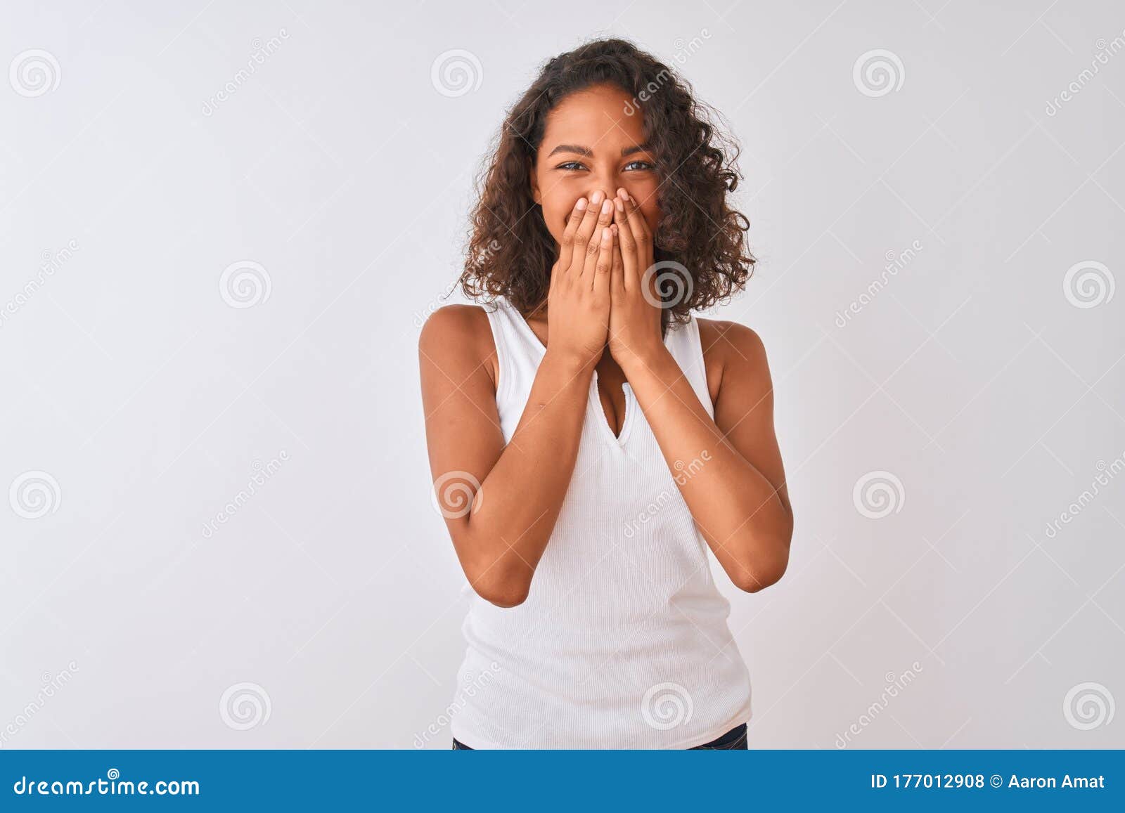 Young Brazilian Woman Wearing Casual T Shirt Standing Over Isolated