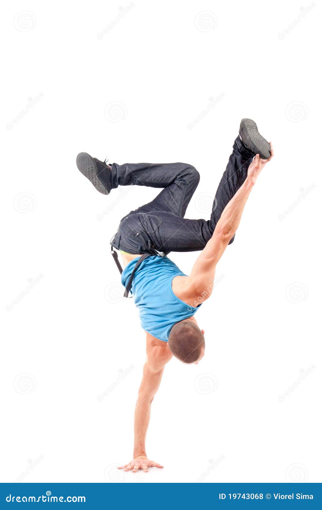 Young Man Break Dancer Makes Element Of Dance On The Railing Royalty ...