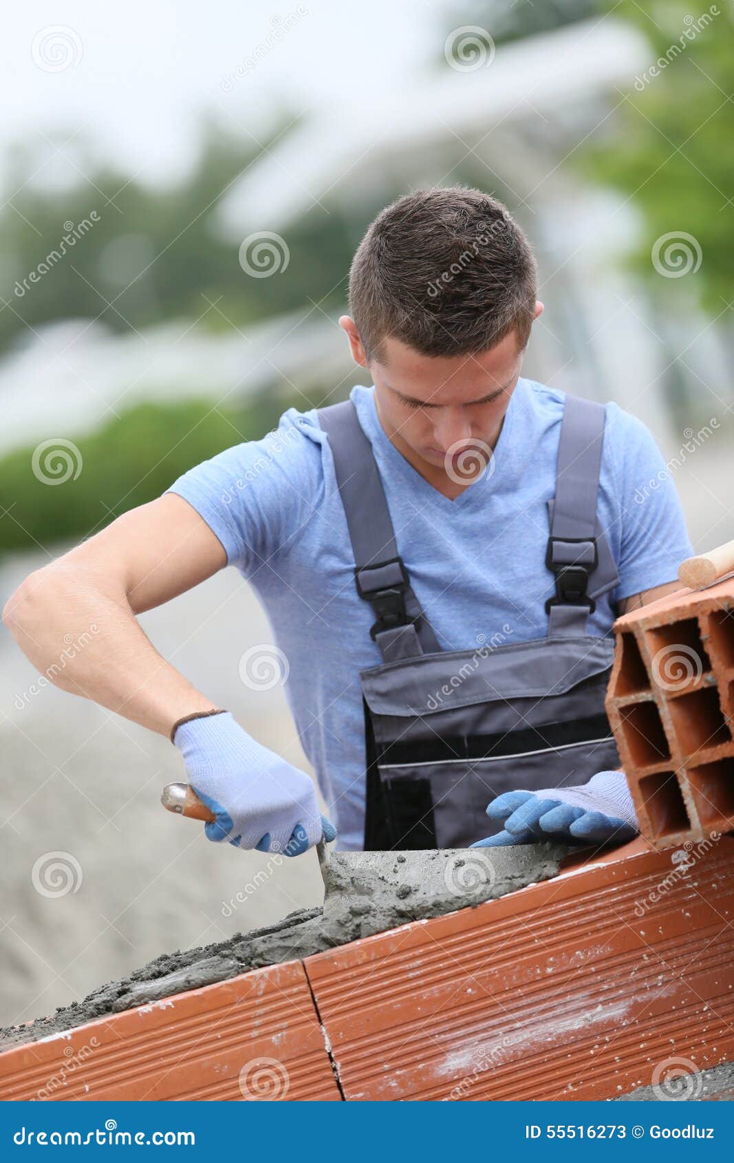 Young Brick Layer Apprentice at Work Stock Image - Image of mason ...