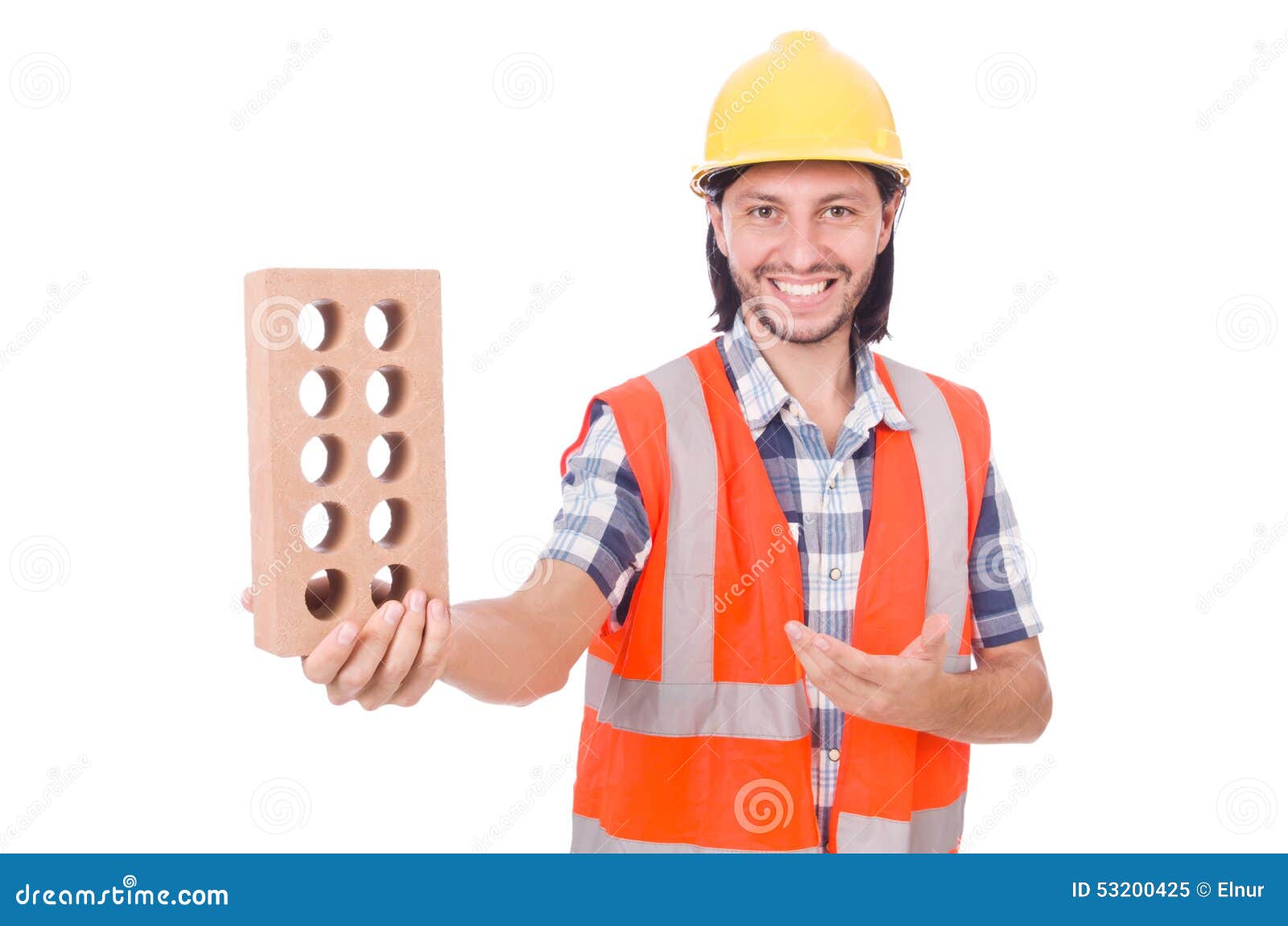 Young Bricklayer with Brick Isolated on White Stock Image - Image of ...