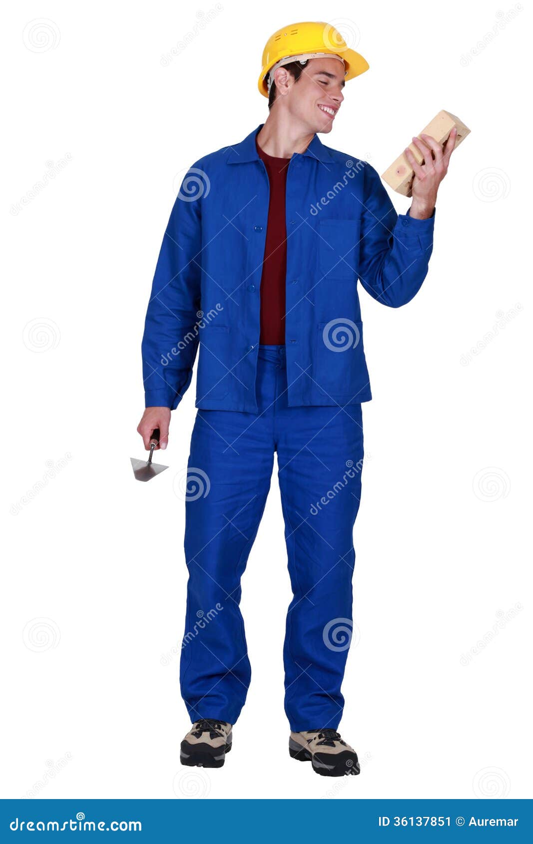 Young Bricklayer in Jumpsuit Stock Image - Image of collar, protection ...