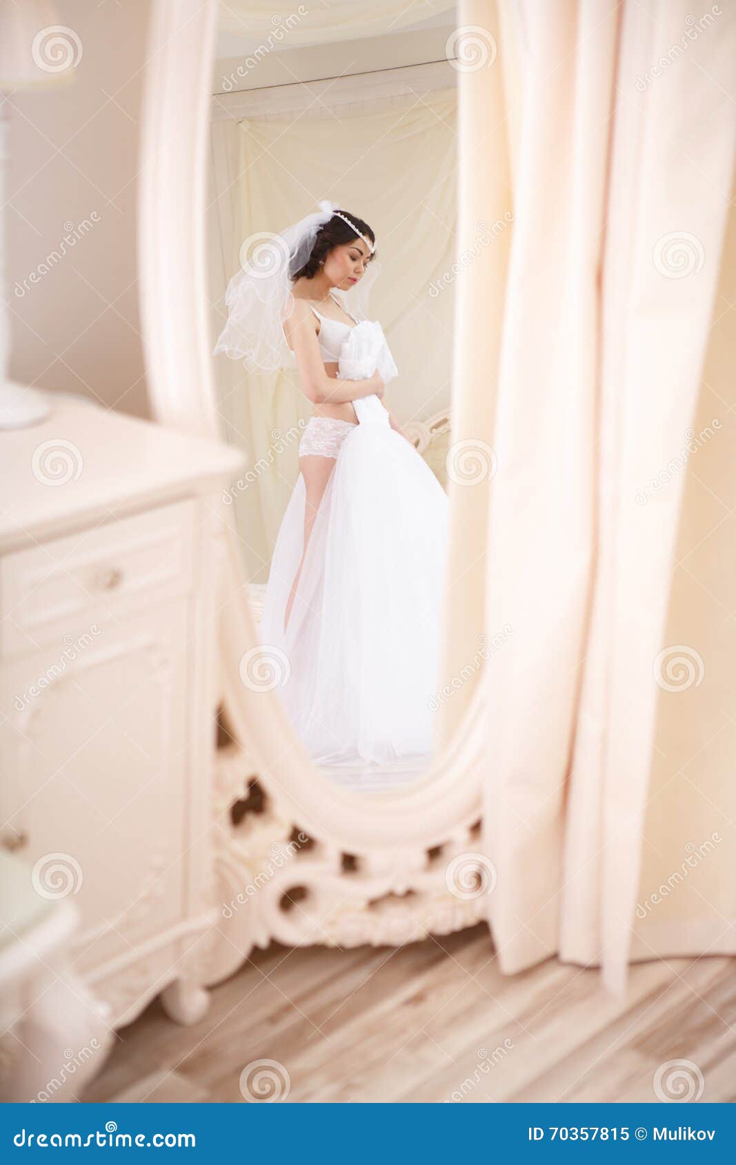 Young Bride is Getting Ready in the Morning at Home. Stock Image ...