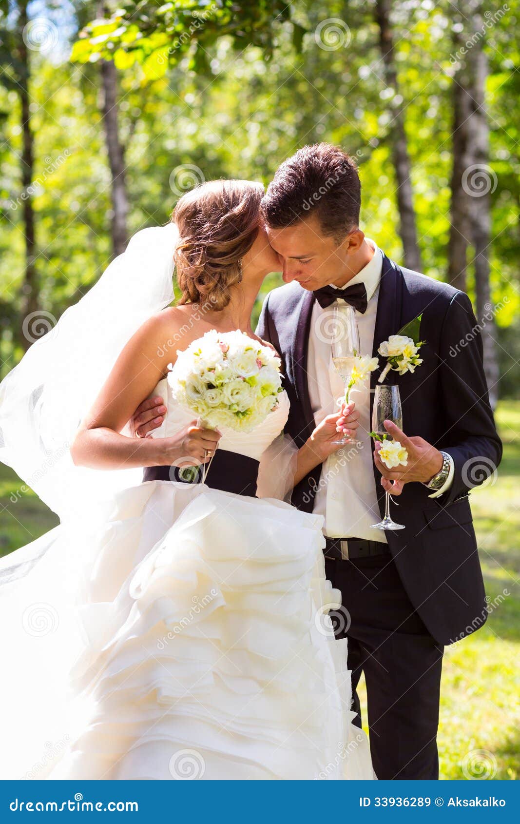 Young Bride and Groom Kissing Stock Image - Image of beautiful, kiss ...
