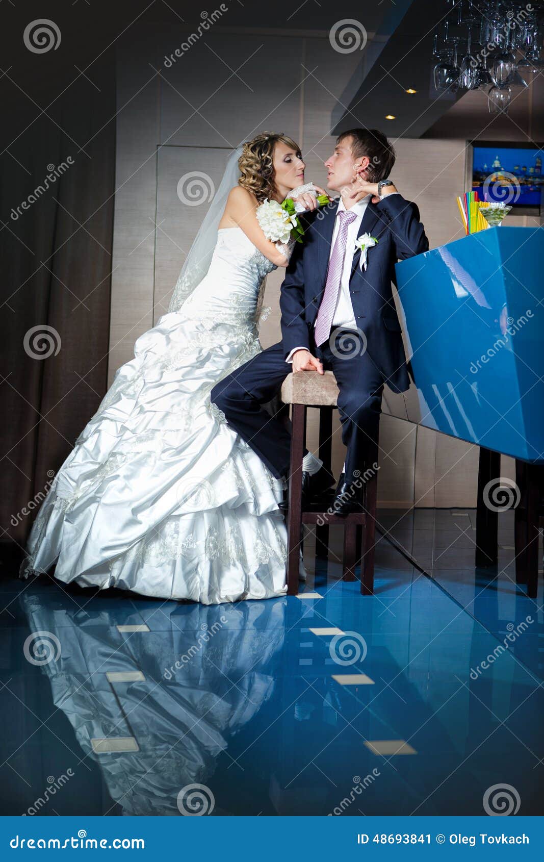 Young Bride and Groom Next To Bar Stock Image - Image of indoors ...
