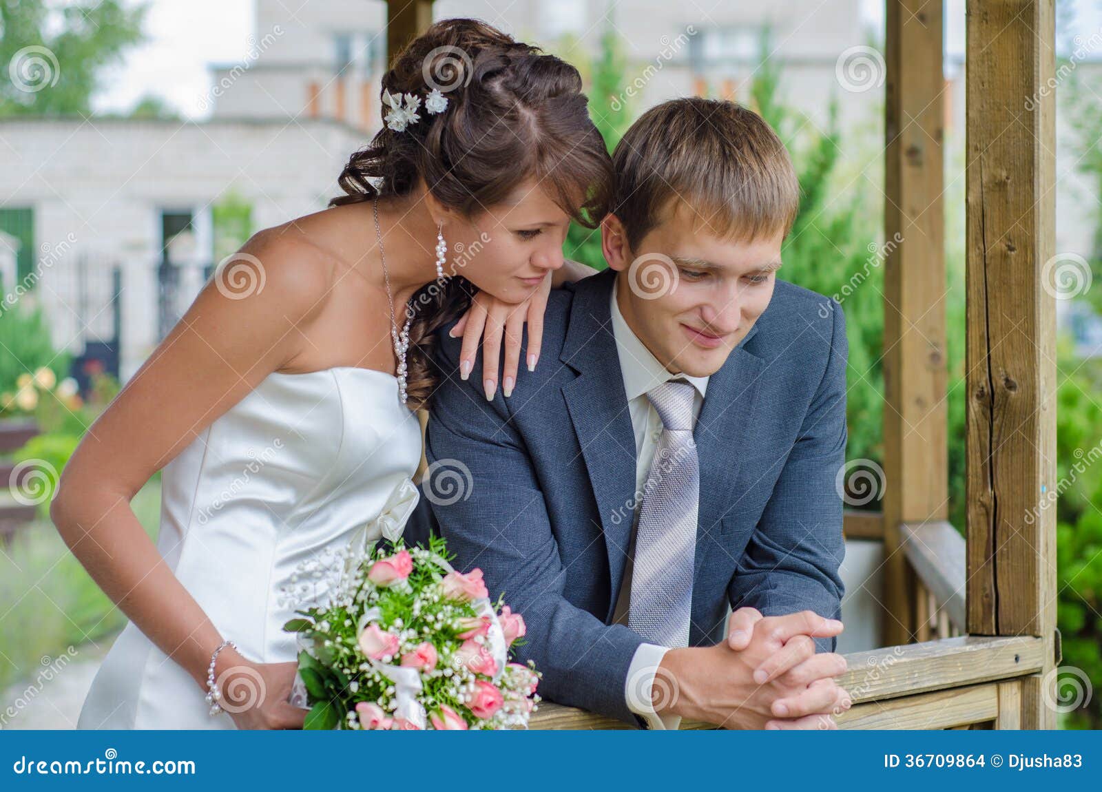 Young Bride and Groom Posing Together Stock Photo - Image of male, love ...