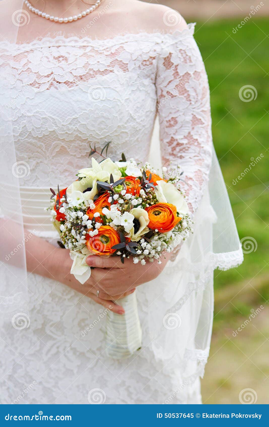 Young Bride Holding Beautiful Wedding Bouquet Stock Image - Image of ...