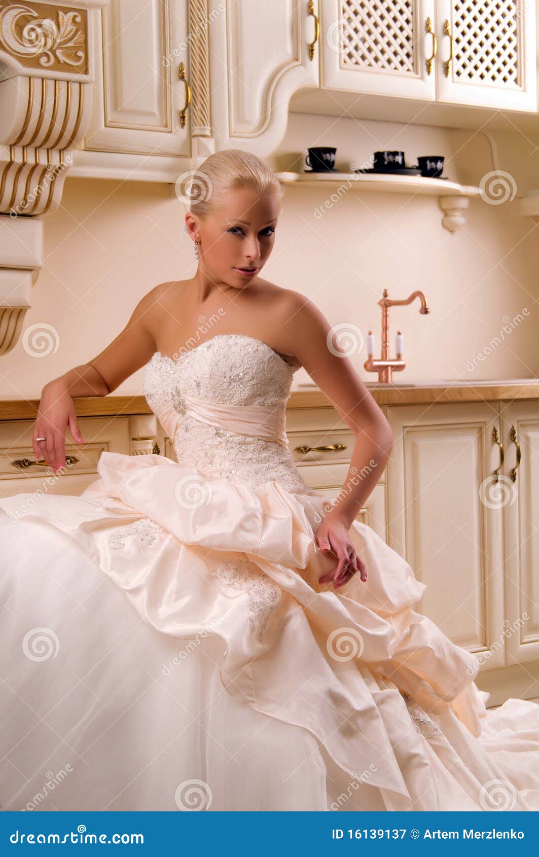 Young bride in the kitchen stock image. Image of cuisine - 16139137