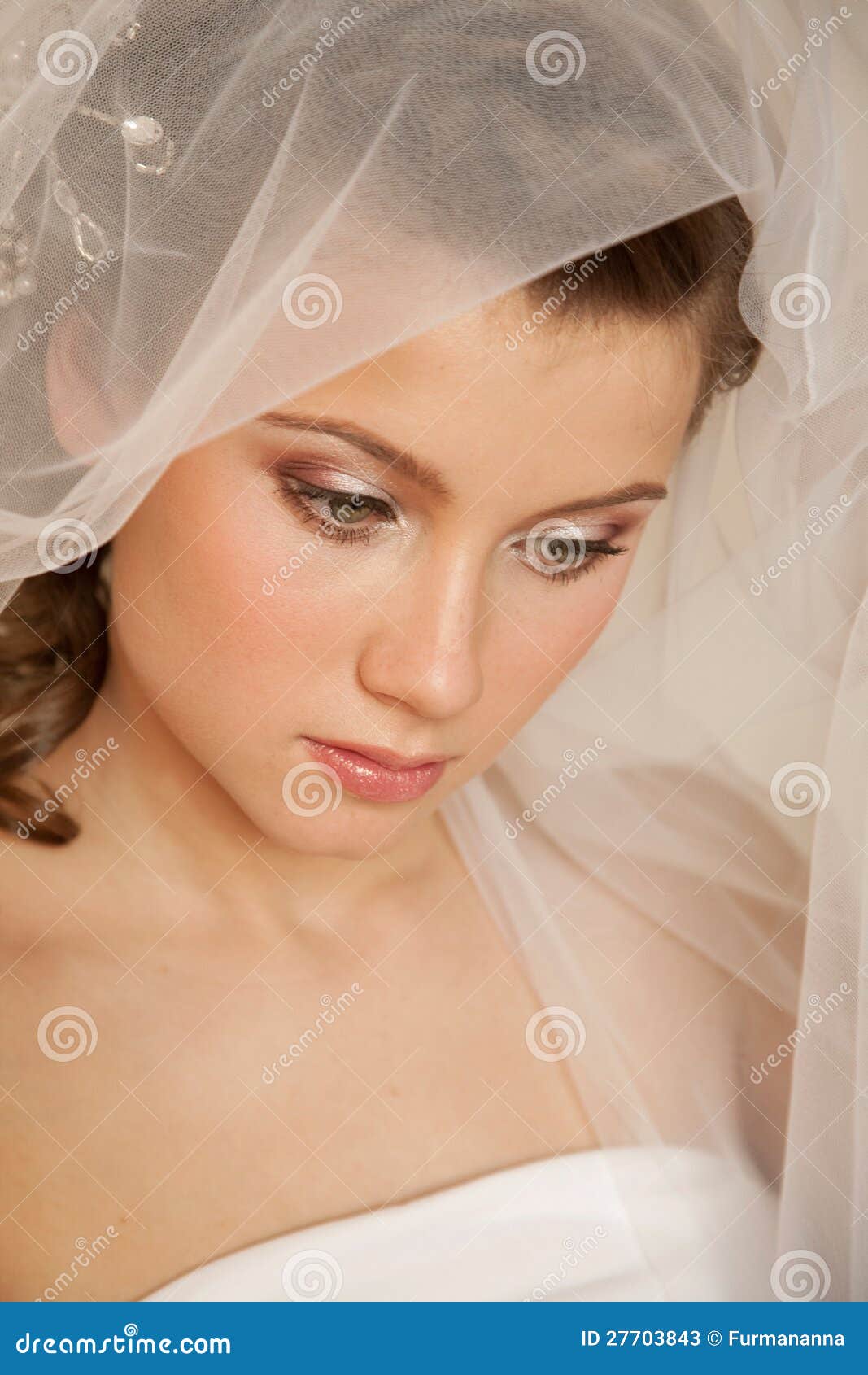 Young Bride is Looking Down Stock Image - Image of glove, caucasian ...