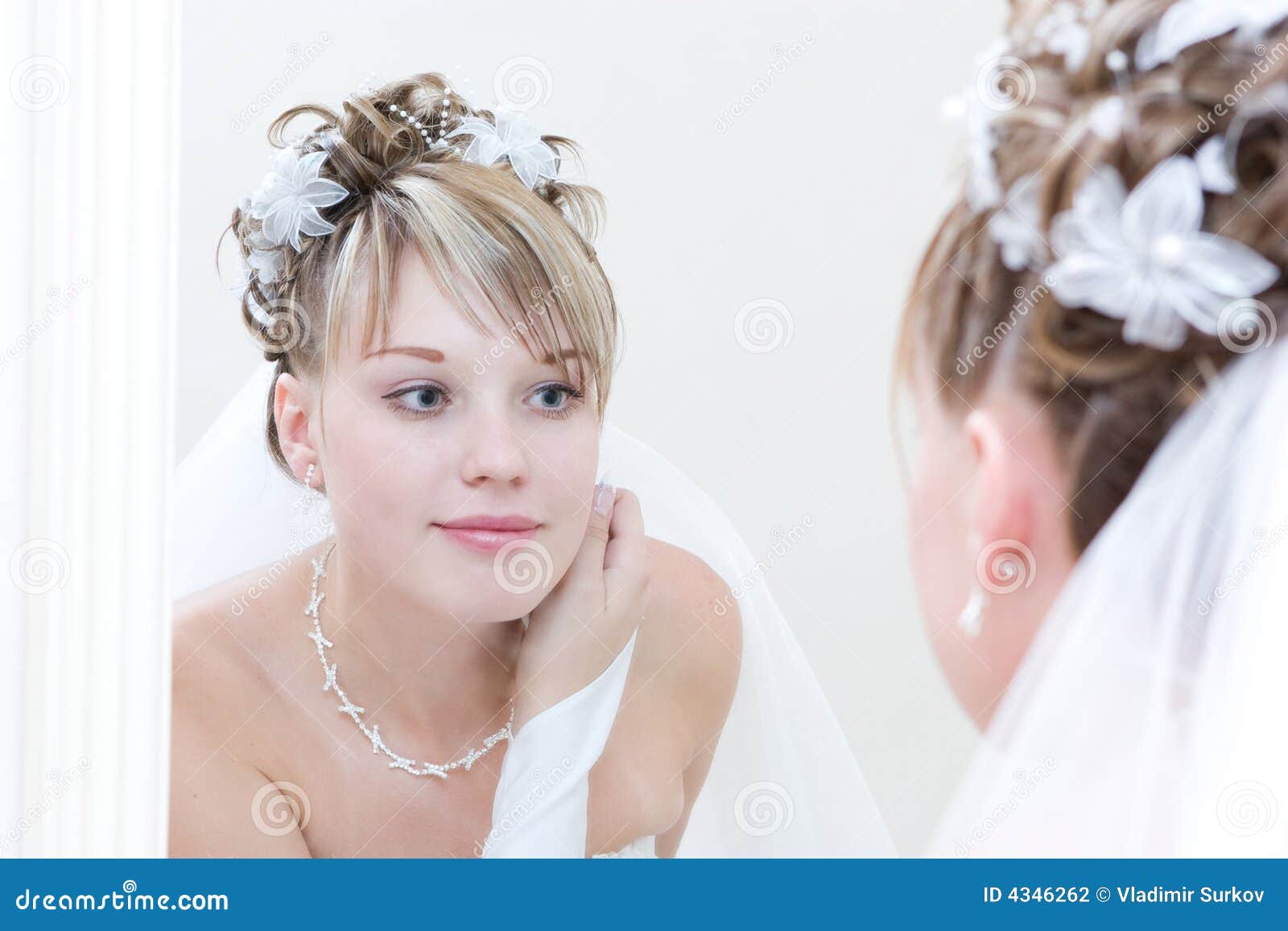 Young Bride Looks into a Big Mirror Stock Photo - Image of beauty ...