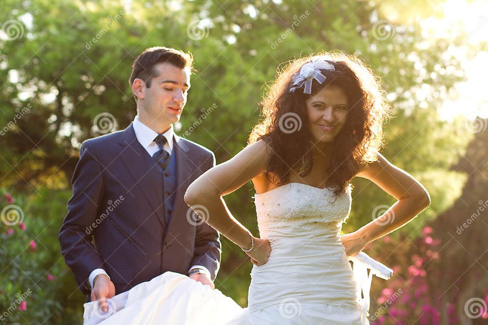 Young Bride Making Funny Faces Stock Photo - Image of caucasian, dress ...