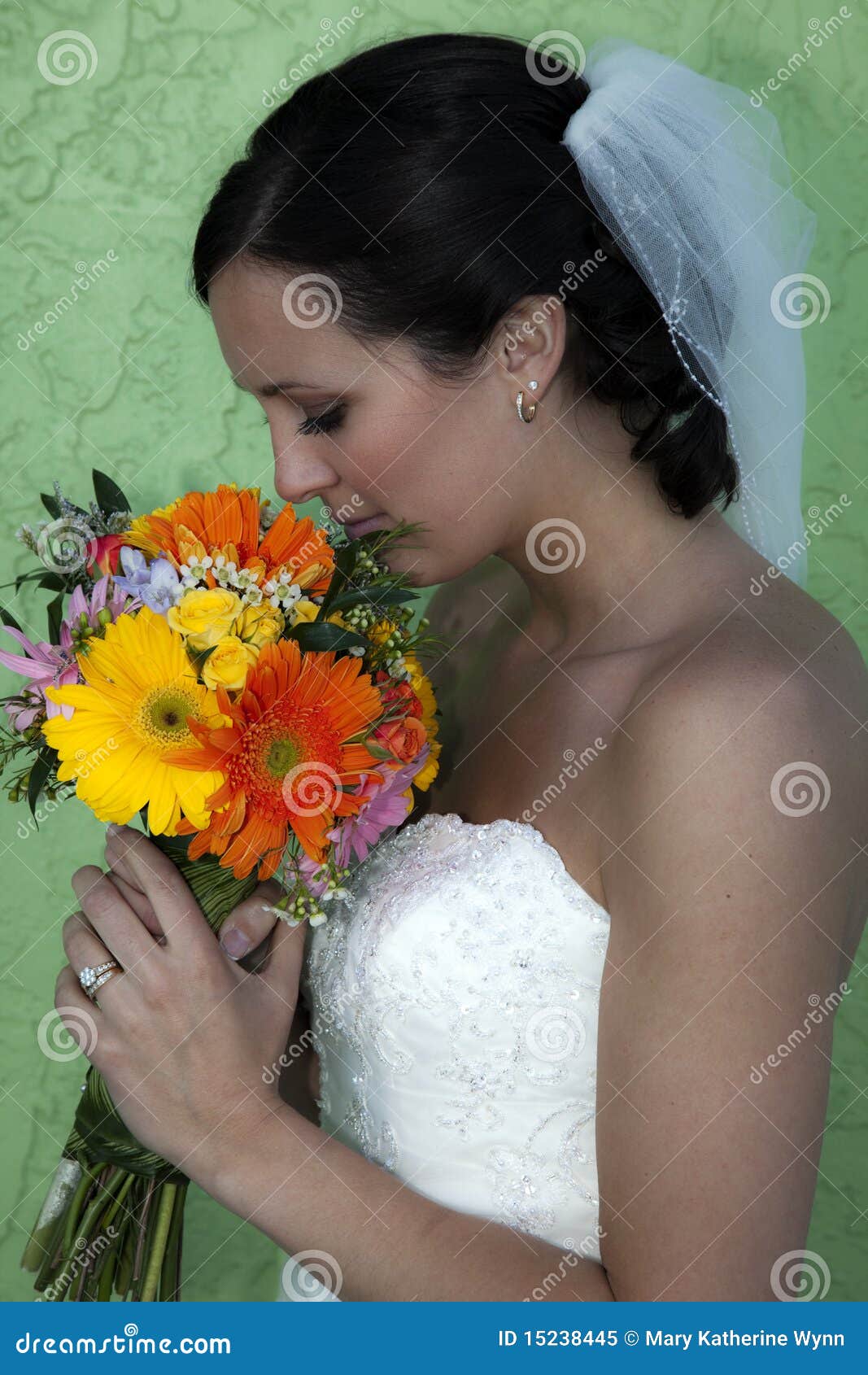 Young Bride Profile Holding Flowers Stock Image - Image of flowers ...