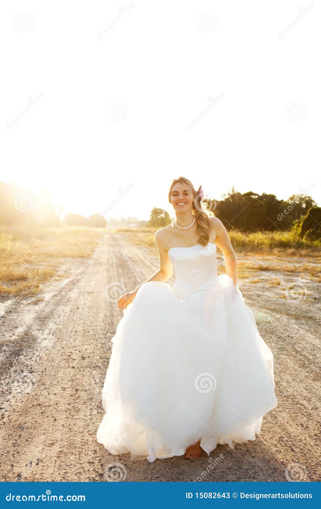 Young Bride Walking on a Country Road Stock Image - Image of road ...