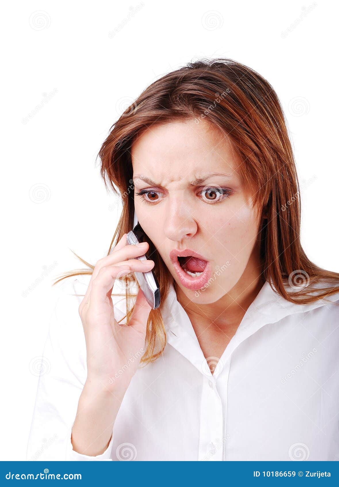 Young Brunette With Angry Expression On Face Speak Stock Image - Image ...