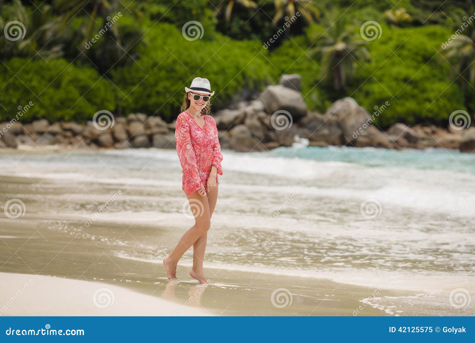 Young Brunette Bikini Model Posing On The Beach Stock Image Image Of