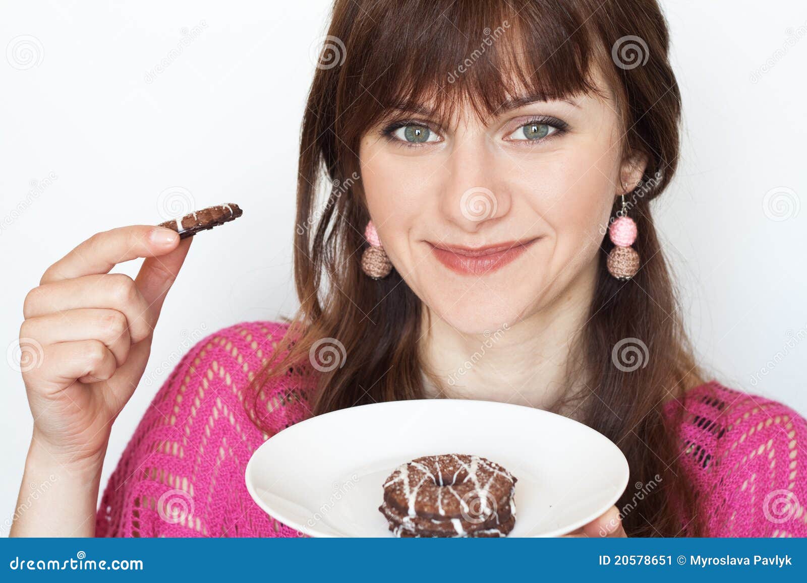 Young Brunette Eating Cookies Stock Image - Image of lady, chocolate ...