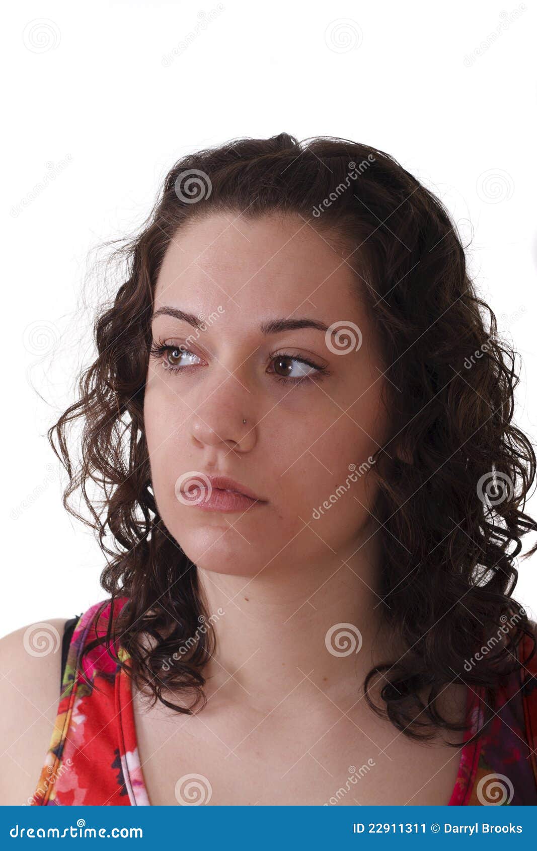 Young Brunette Serious Looking To the Right Stock Image - Image of ...