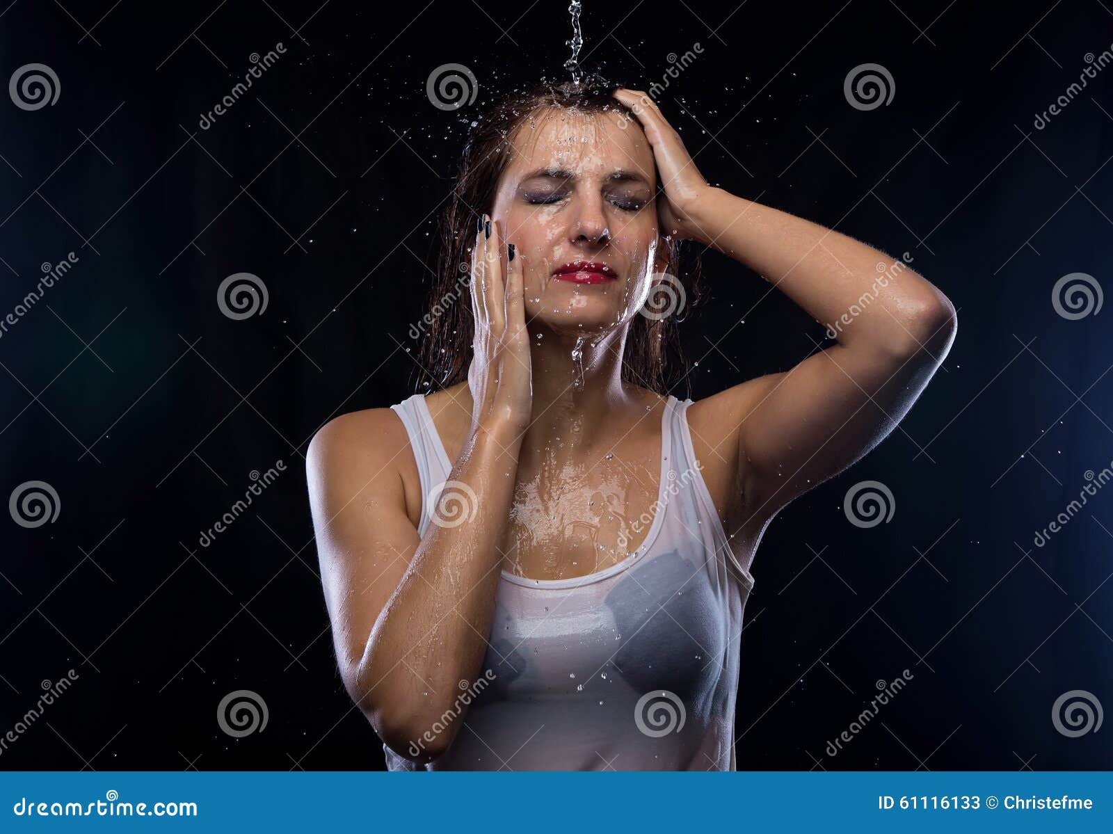 Young Brunette Under Stream of Water Stock Image - Image of lingerie ...