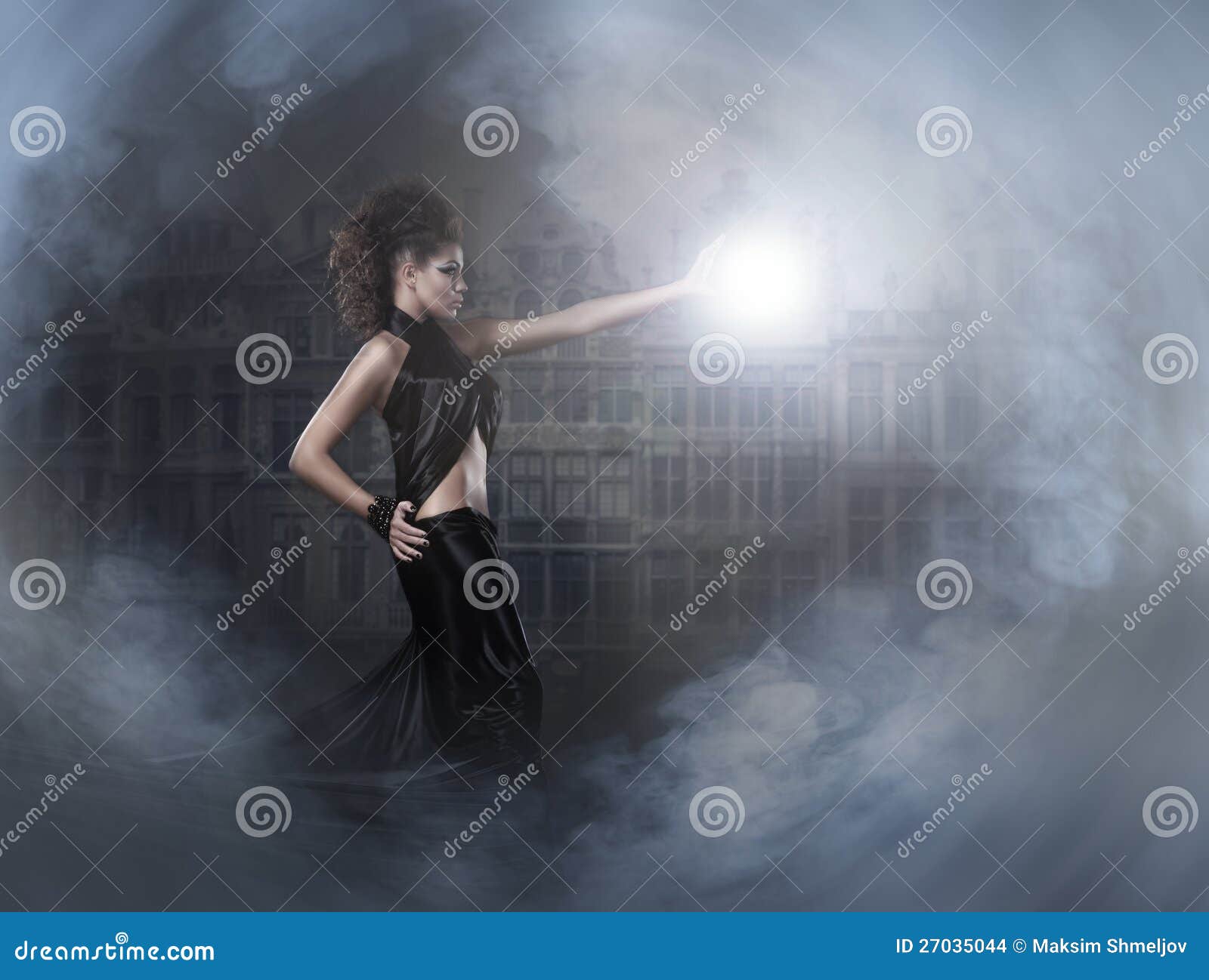 A Young Brunette Wizard Casting a Lightning Ball Stock Photo - Image of ...