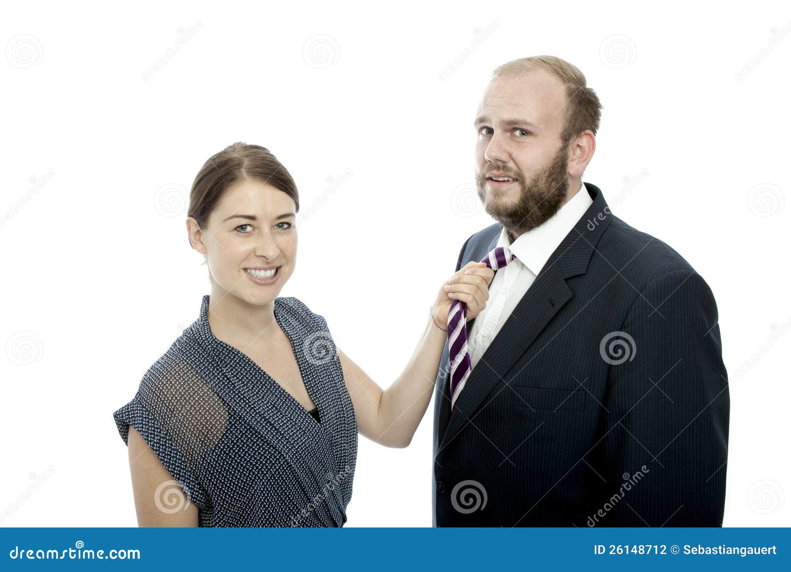Young Brunette Woman and Business Man Pull Tie Stock Photo - Image of ...