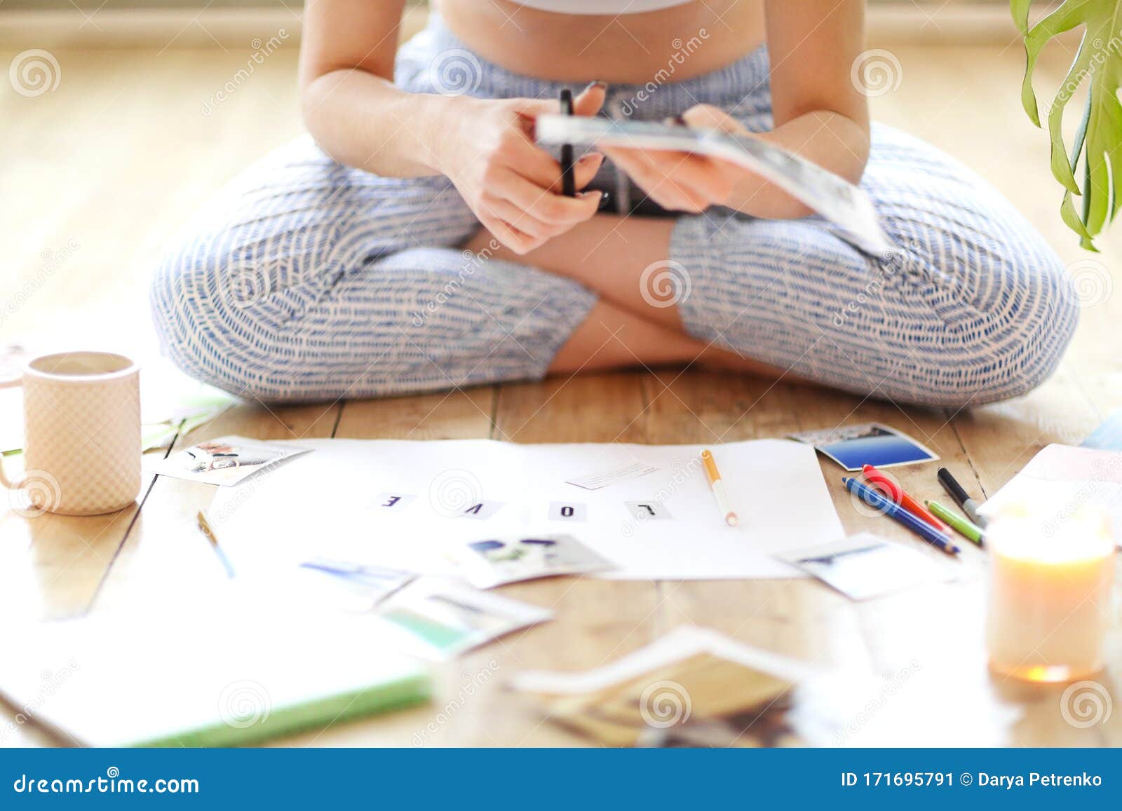 Young Brunette Woman Creating Her Feng Shui Wish Map Using Scissors Stock Image Image Of