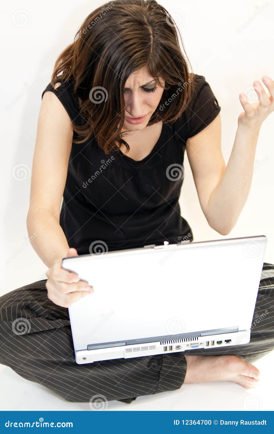 Young Brunette Woman Get Bad News on Computer Stock Photo - Image of ...