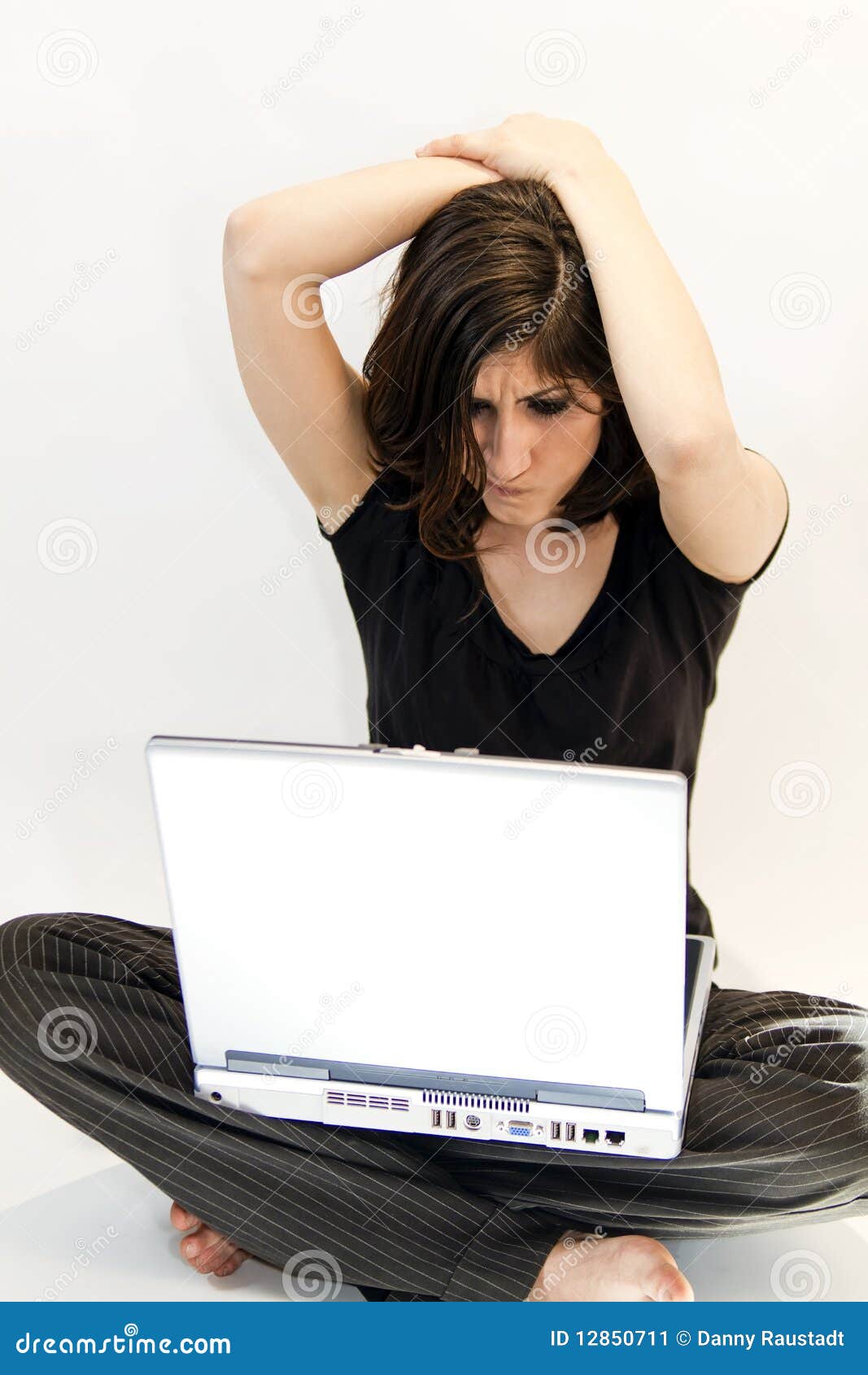 Young Brunette Woman Perplexed by Computer Stock Image - Image of ...