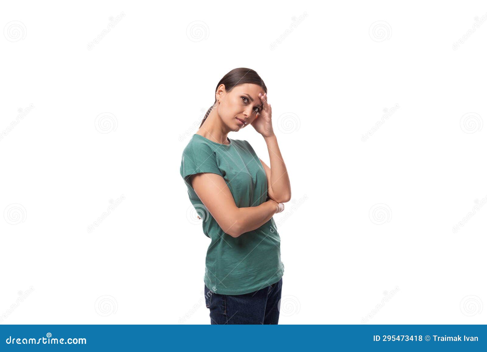 Young Brunette Woman Thinking while Standing Alone Stock Photo - Image ...