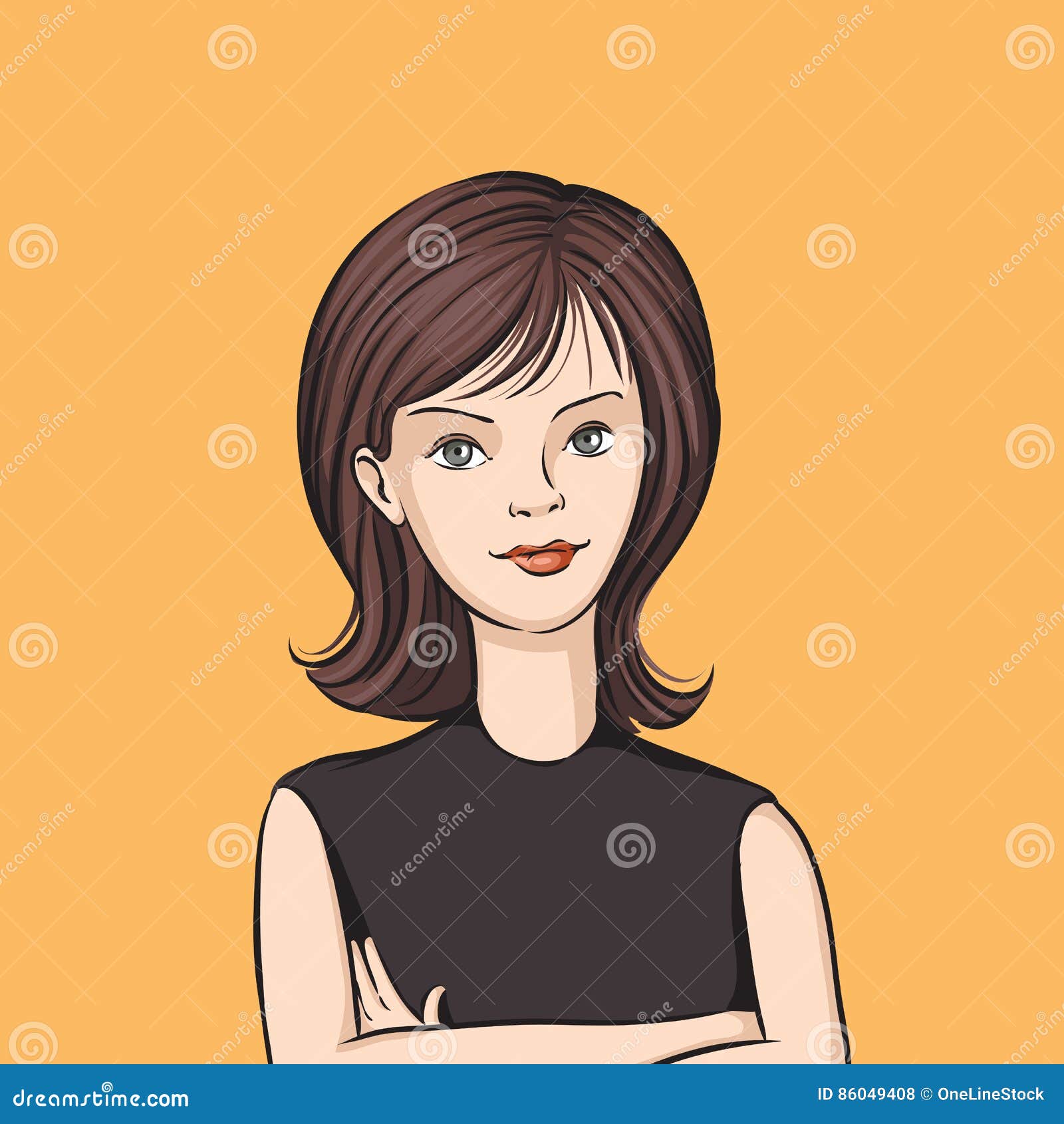Young Brunette With Different Hair Lengths Cartoon Vector ...
