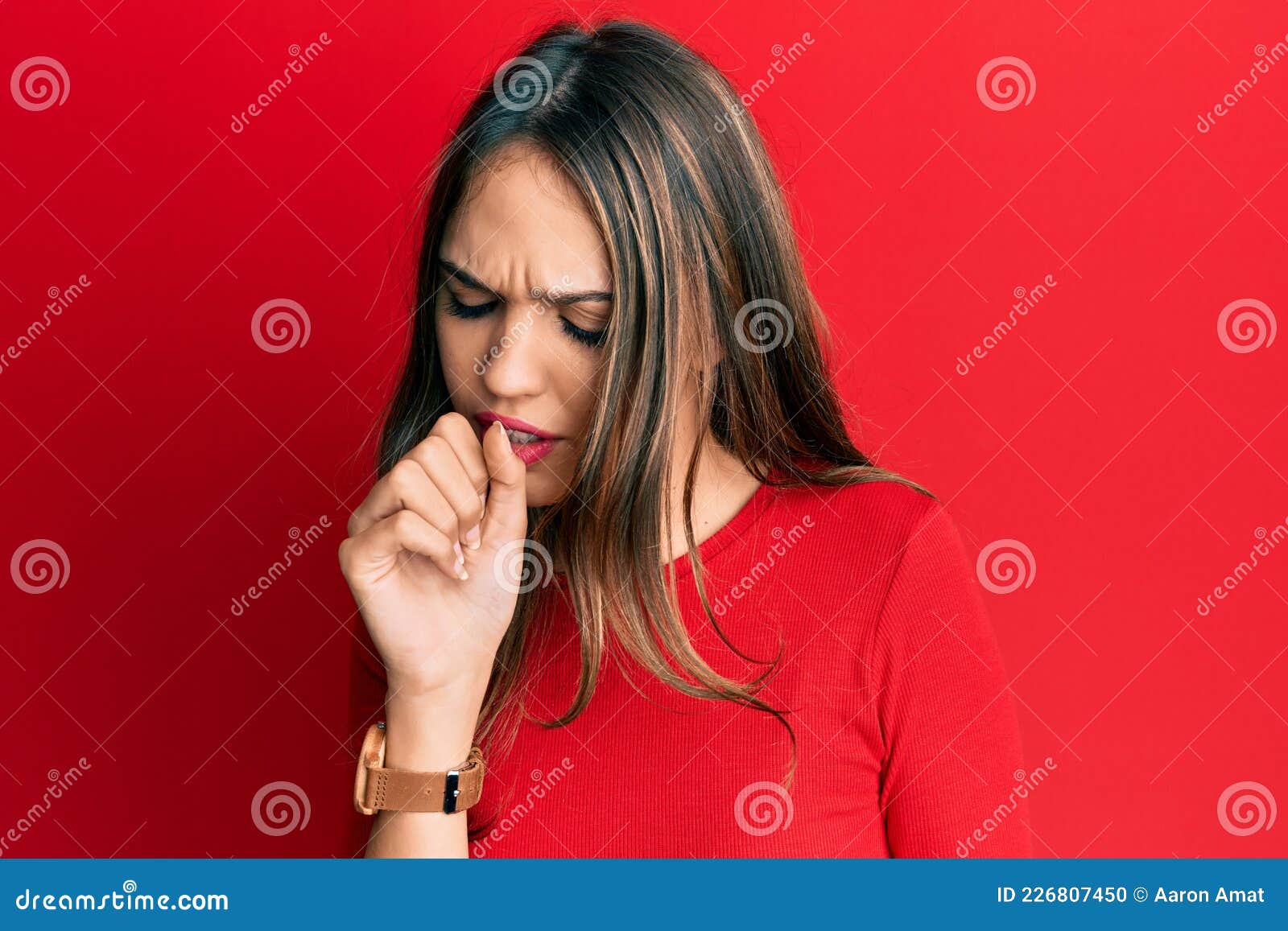 Young Brunette Woman Wearing Casual Clothes Feeling Unwell And Coughing