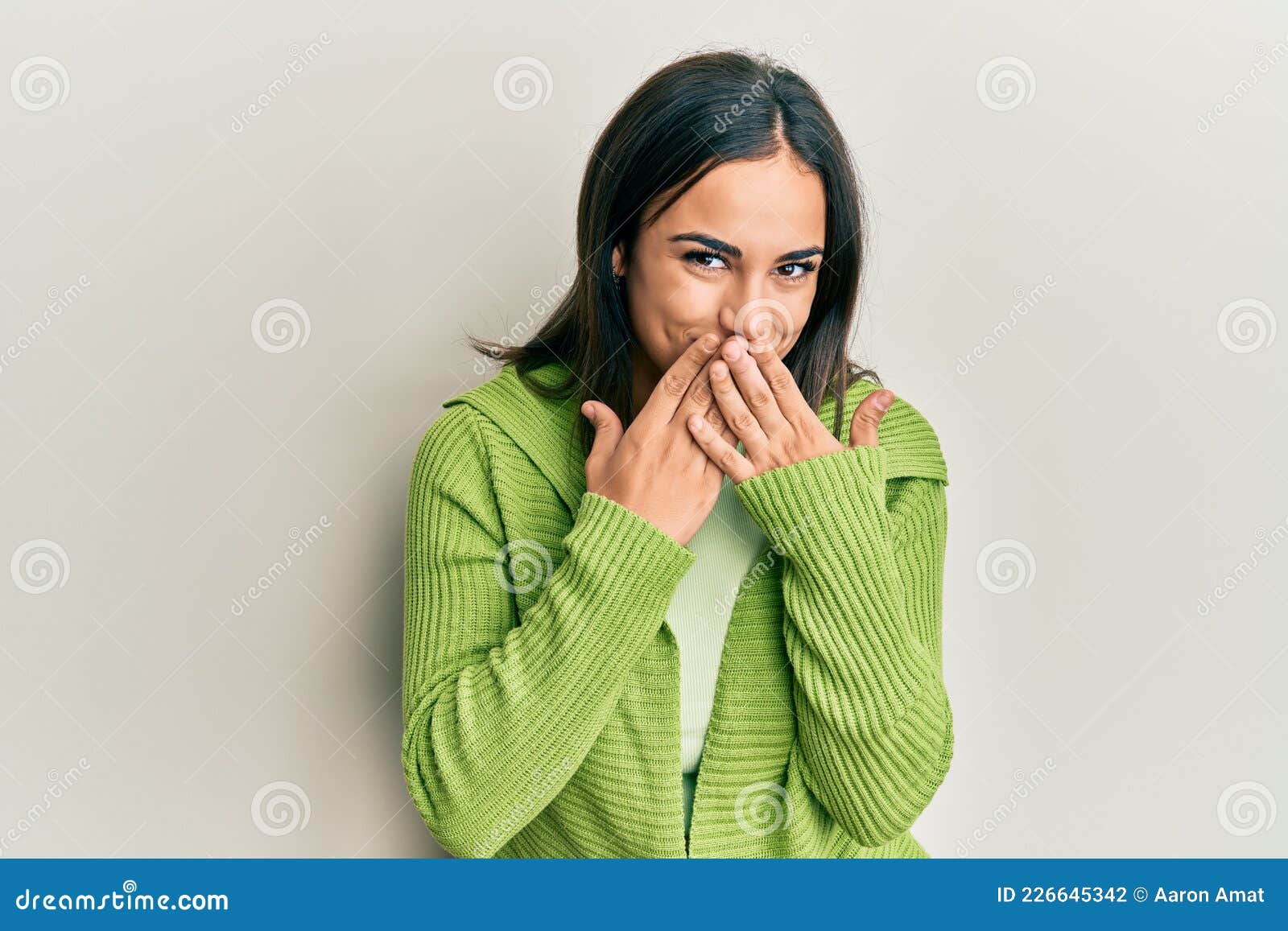 Young Brunette Woman Wearing Casual Clothes Laughing And Embarrassed
