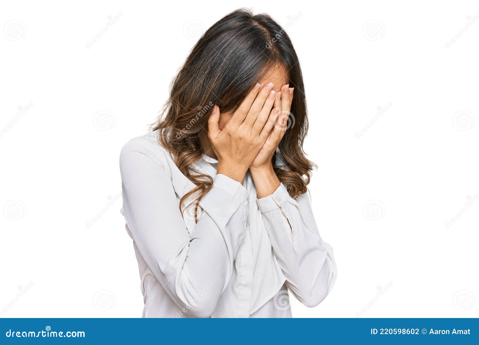 Young Brunette Woman Wearing Casual Clothes With Sad Expression