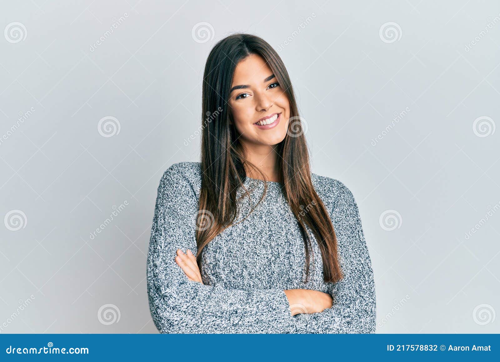 Young Brunette Woman Wearing Casual Winter Sweater Happy Face Smiling