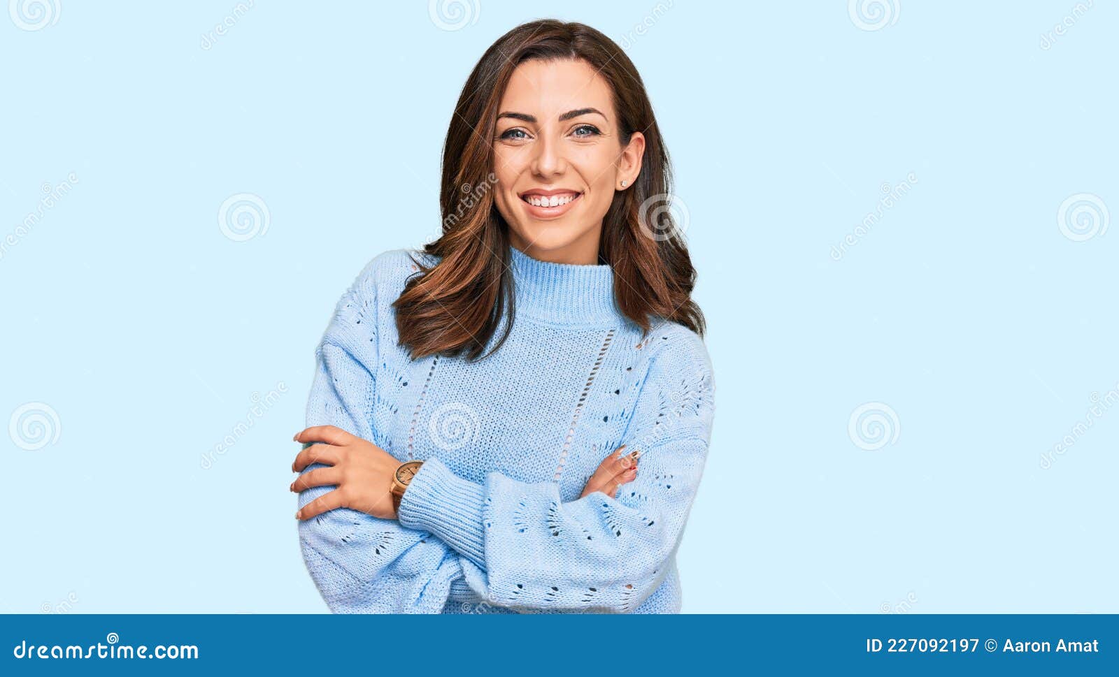 Young Brunette Woman Wearing Casual Winter Sweater Happy Face Smiling