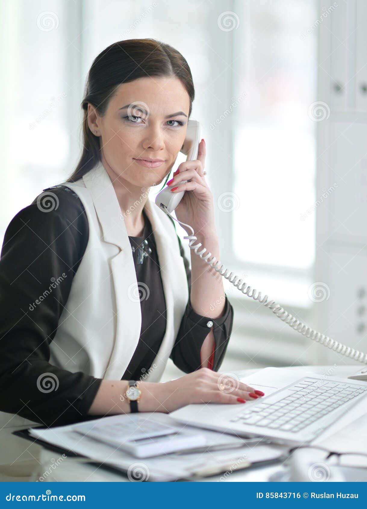 Young Brunette Woman Working at Office Stock Photo - Image of health ...