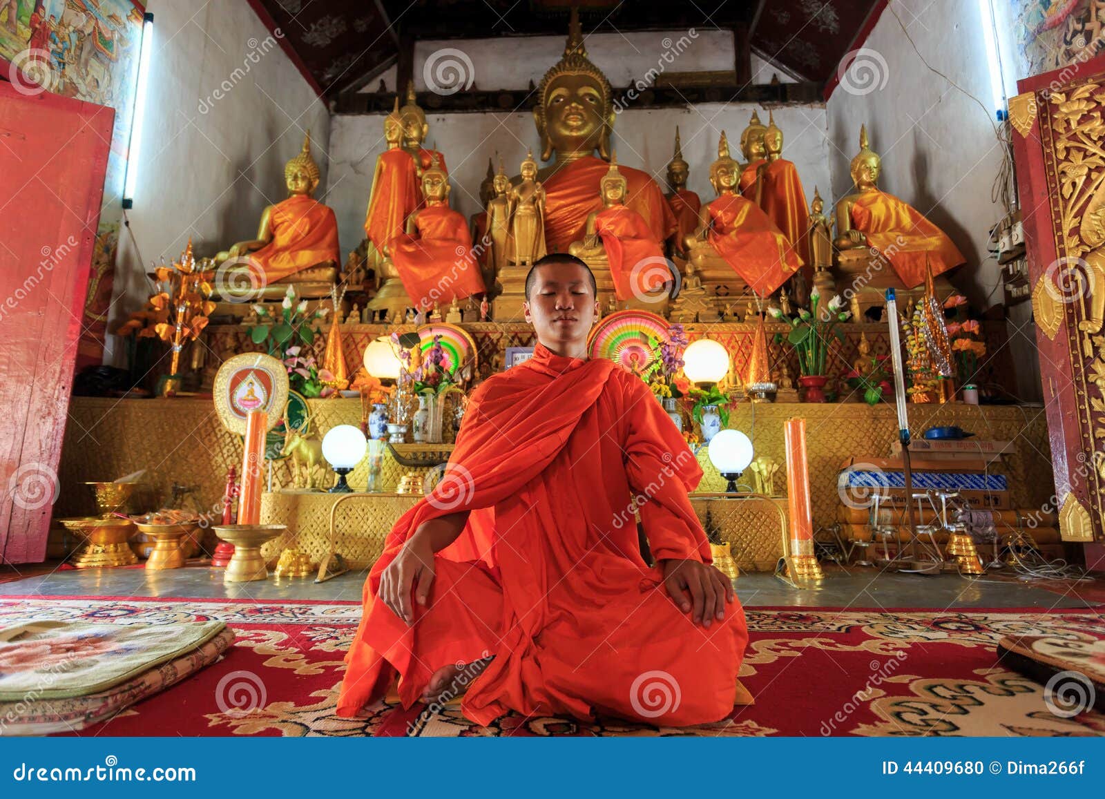 Young Buddhist Monk Meditating Stock Photo - Image of ethnicity, person ...