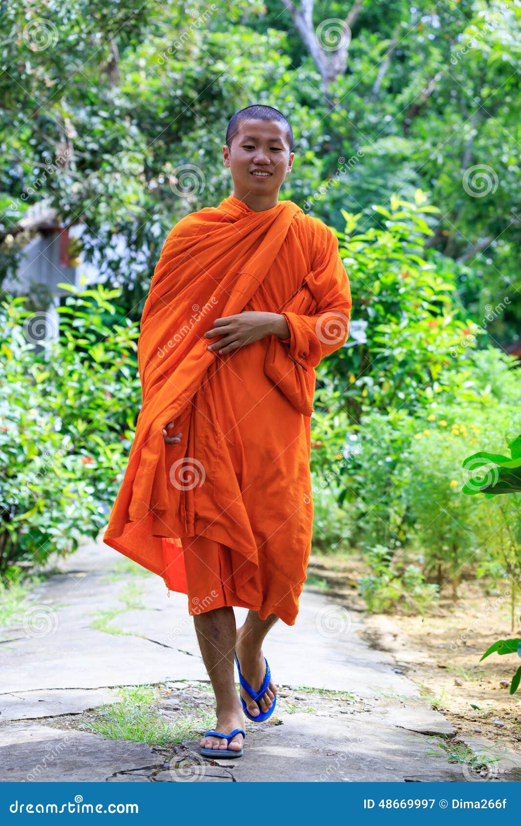 Young Buddhist Monk Walking To the Camera Stock Image - Image of serene ...