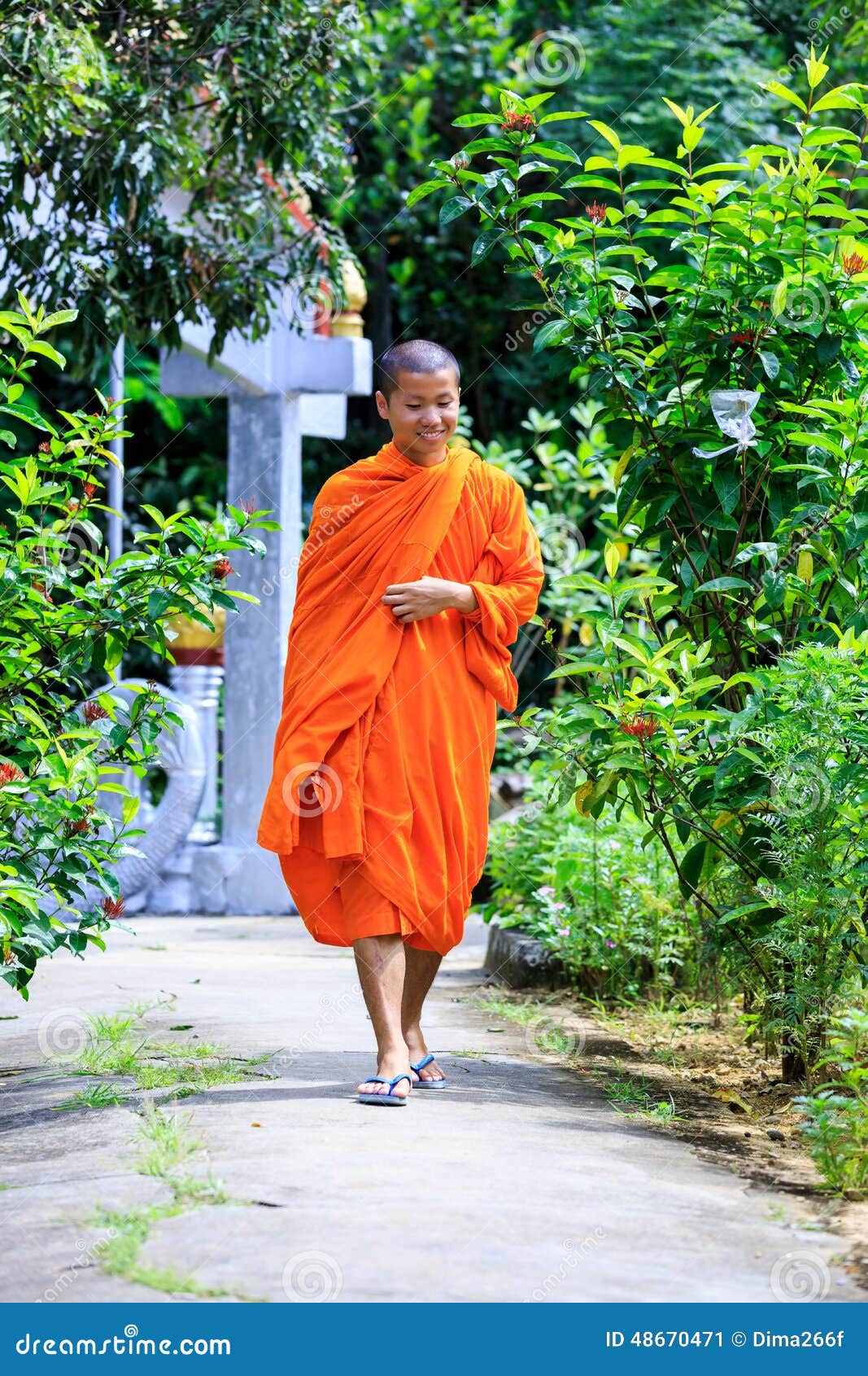 Young Buddhist Monk Walking To the Camera Stock Image - Image of ...