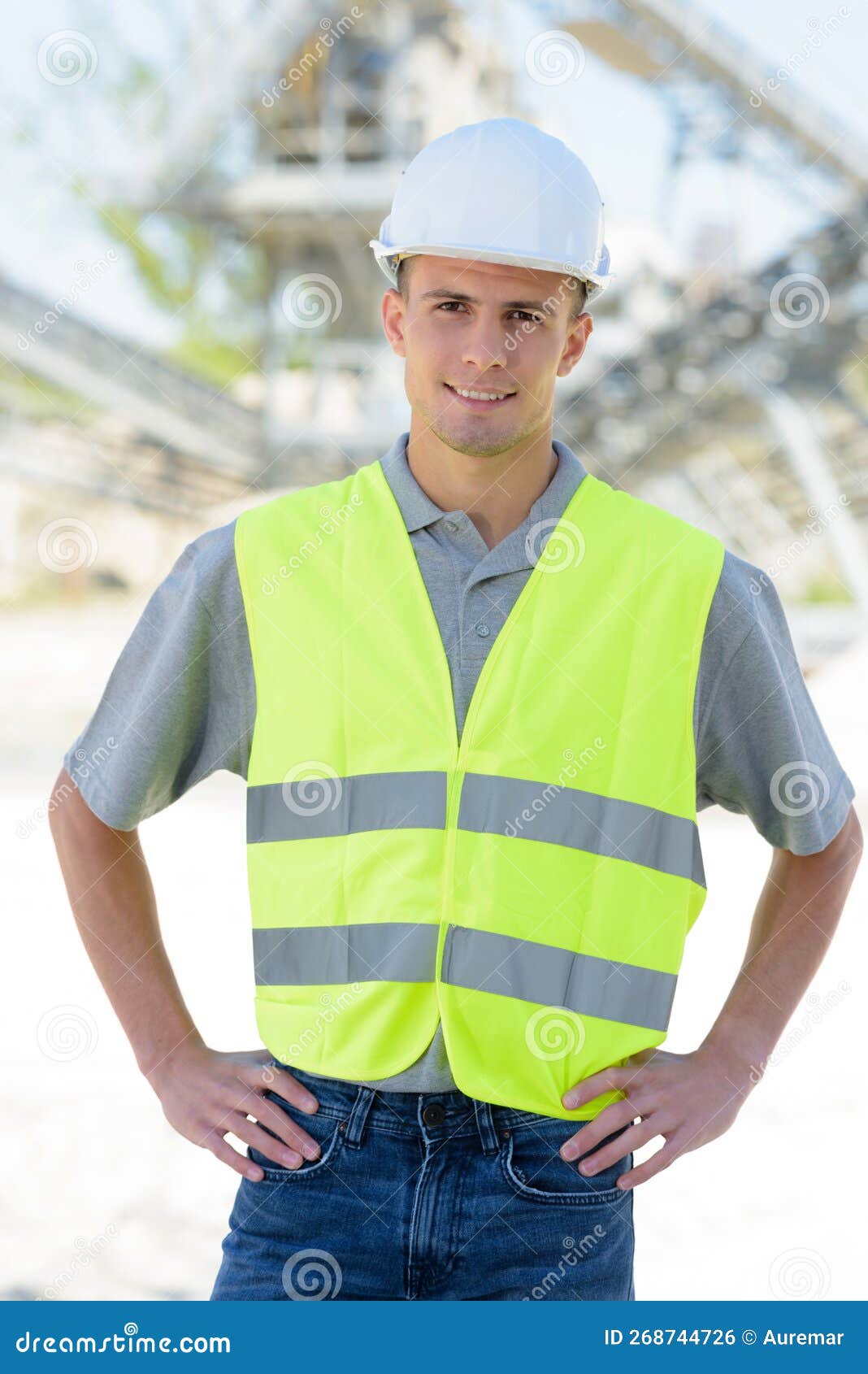 Young Buider on Construction Site Stock Photo - Image of protective ...