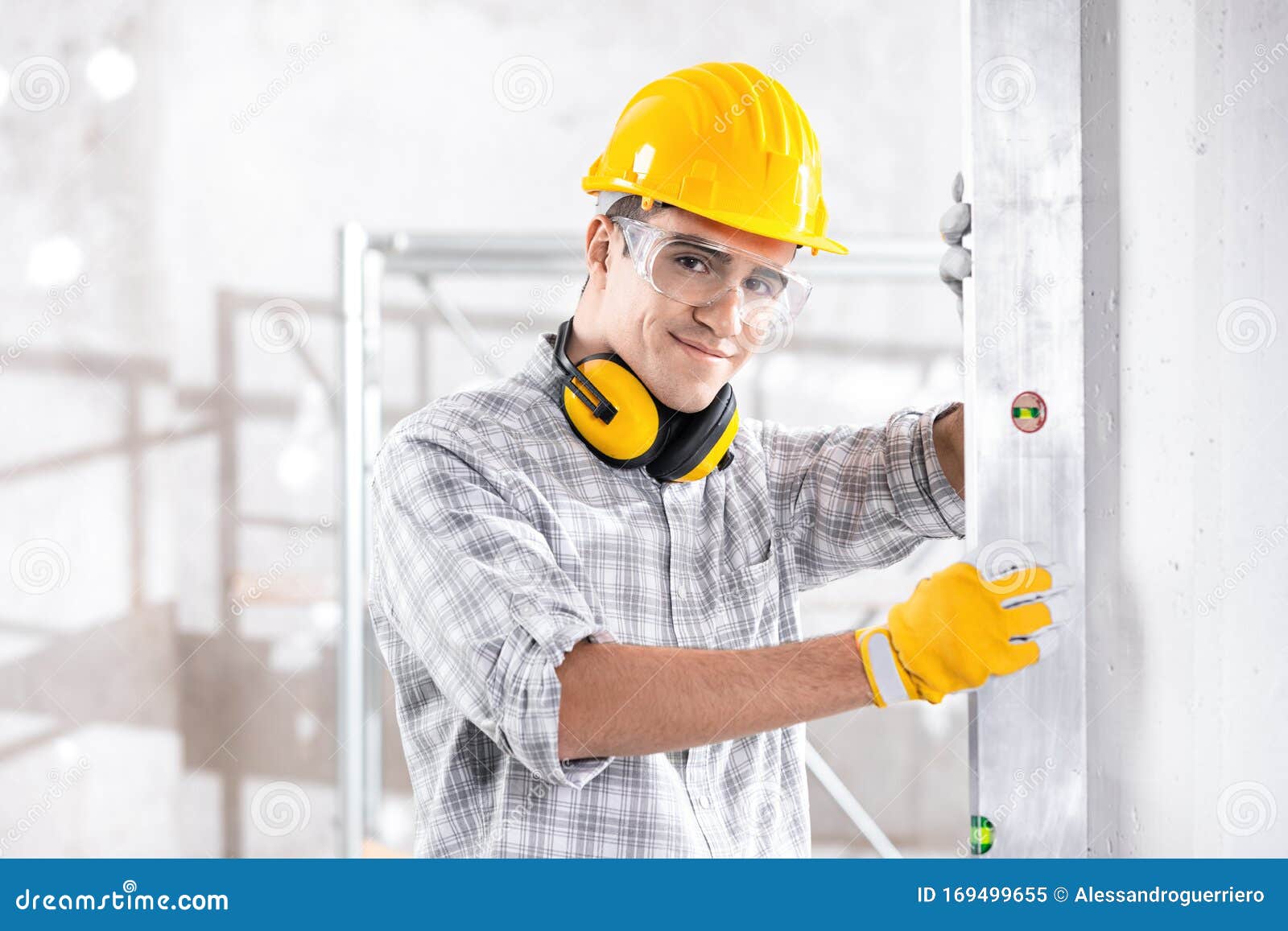 Builder Checking House Plan For Steel Fixing Stock Photography ...