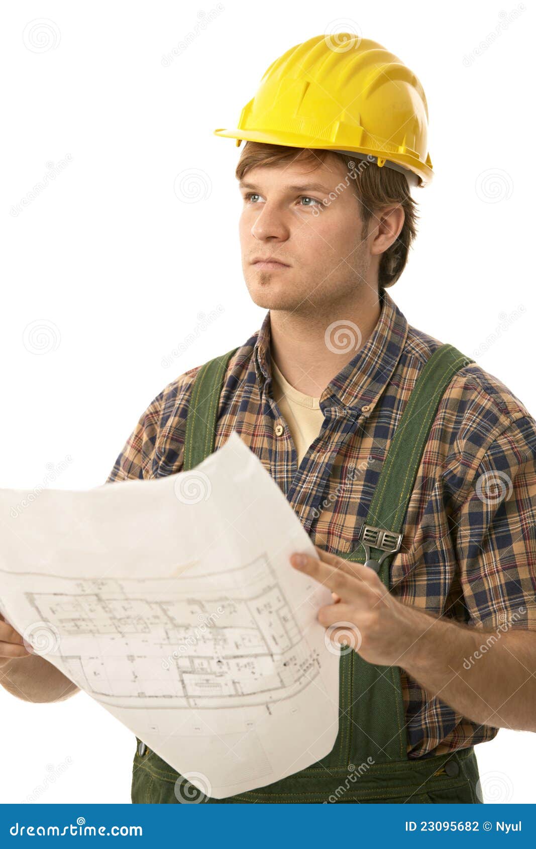 Young Builder Holding Floor Plan Stock Photo - Image of isolated ...
