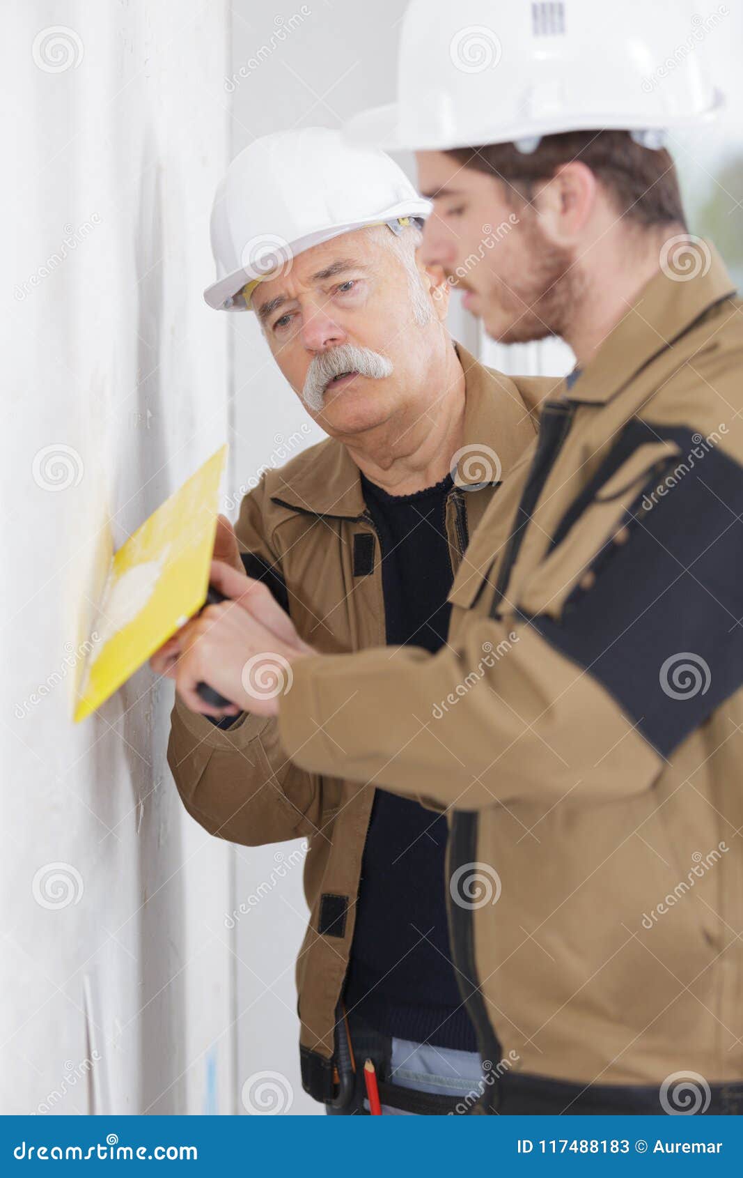 Young Builder Training with Trowel Stock Image - Image of training ...