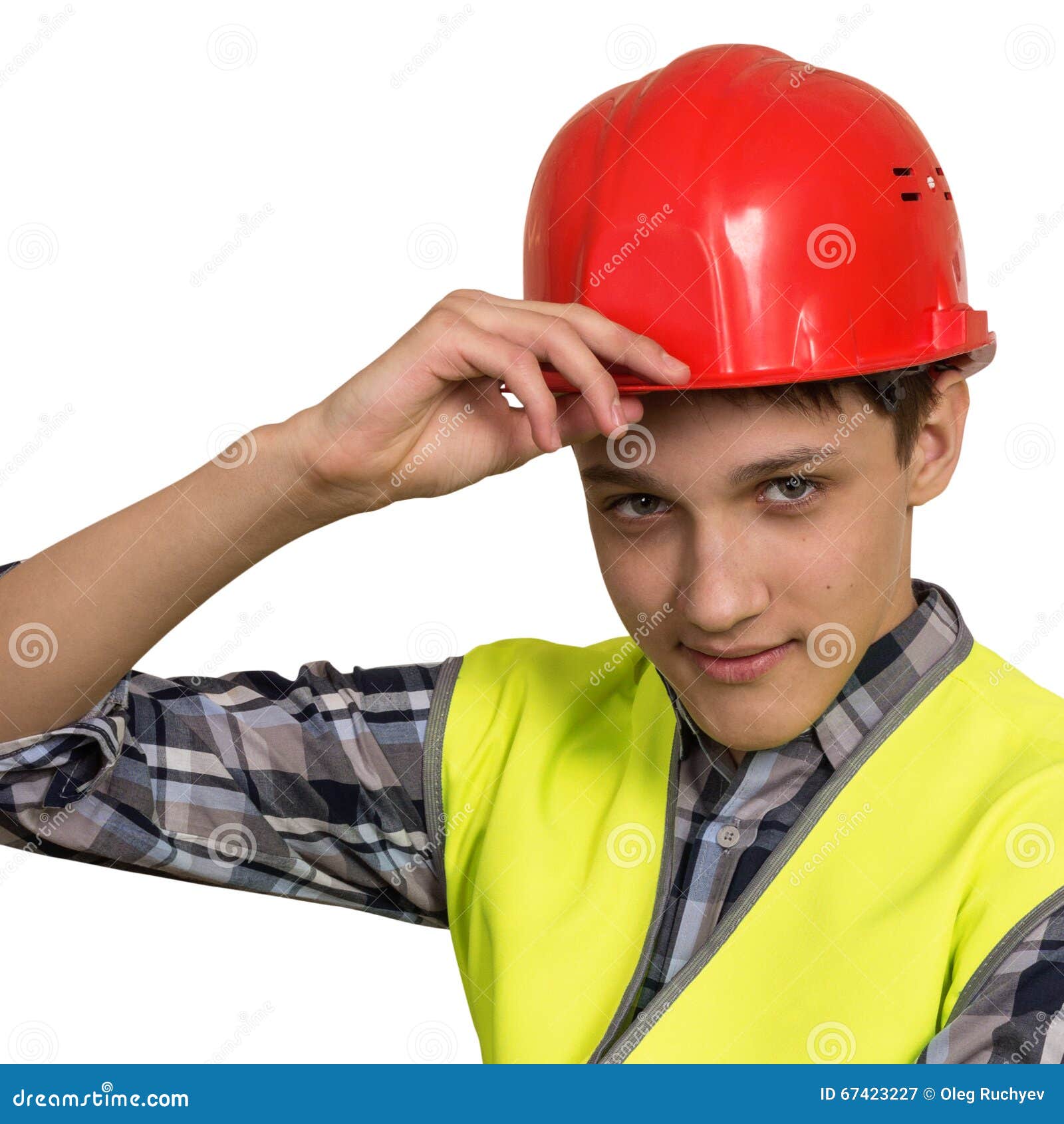Young Builder in Vest and Helmet Stock Image - Image of technical ...