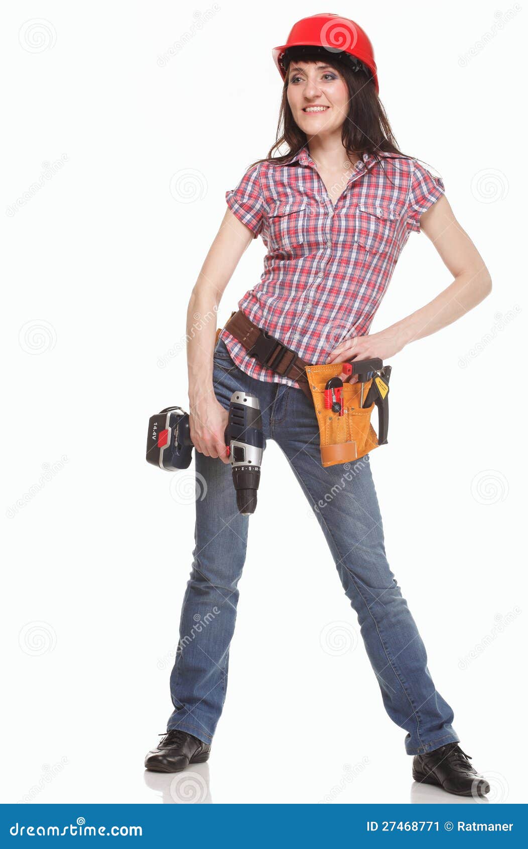 Young Builder Woman with a Drill Stock Image - Image of construction ...