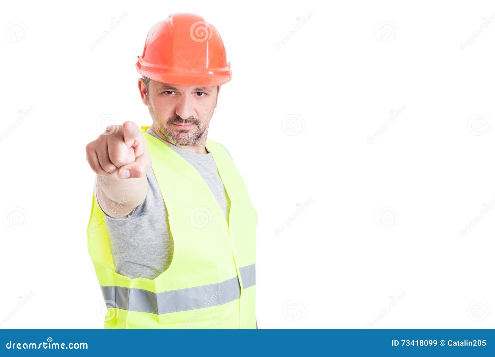 Young Builder Working and Pointing Finger at You Stock Image - Image of ...