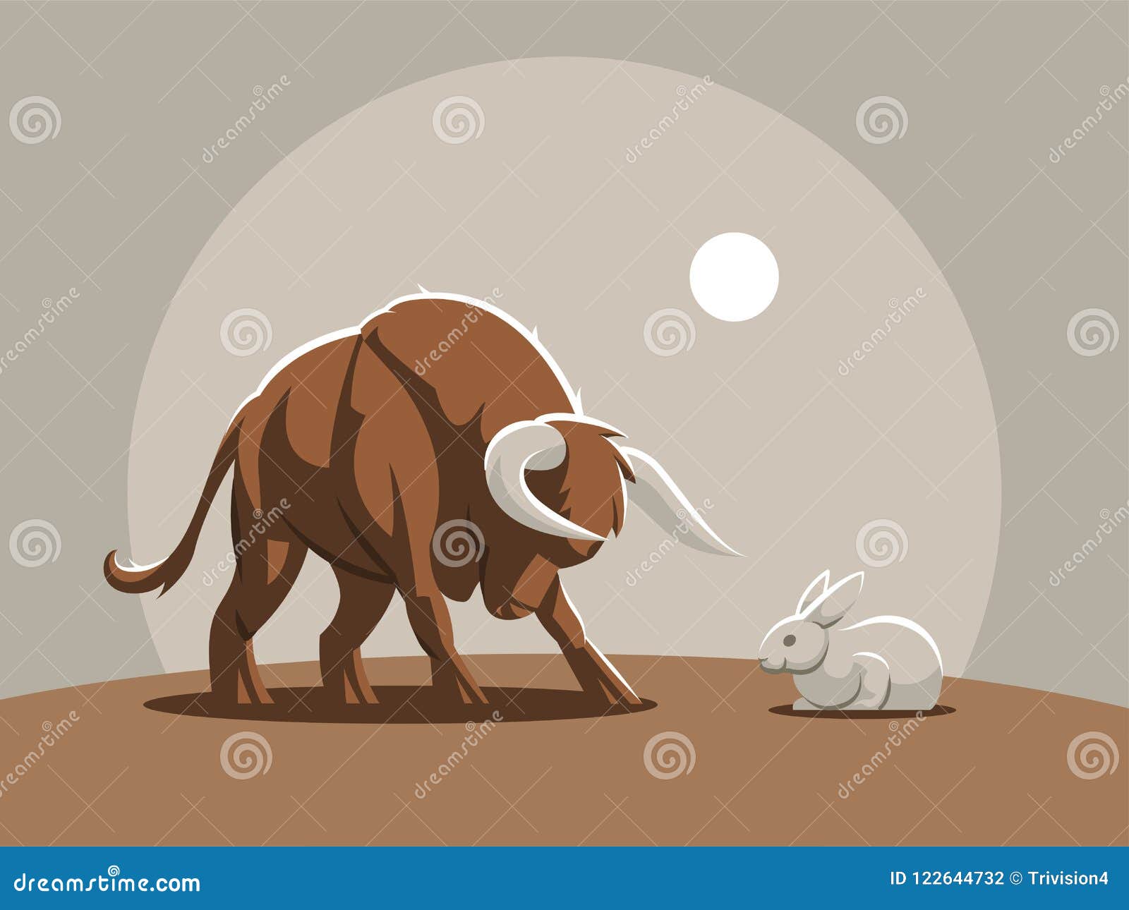 A Young Bull, a Calf is Attacking a Rabbit. Stock Vector - Illustration ...