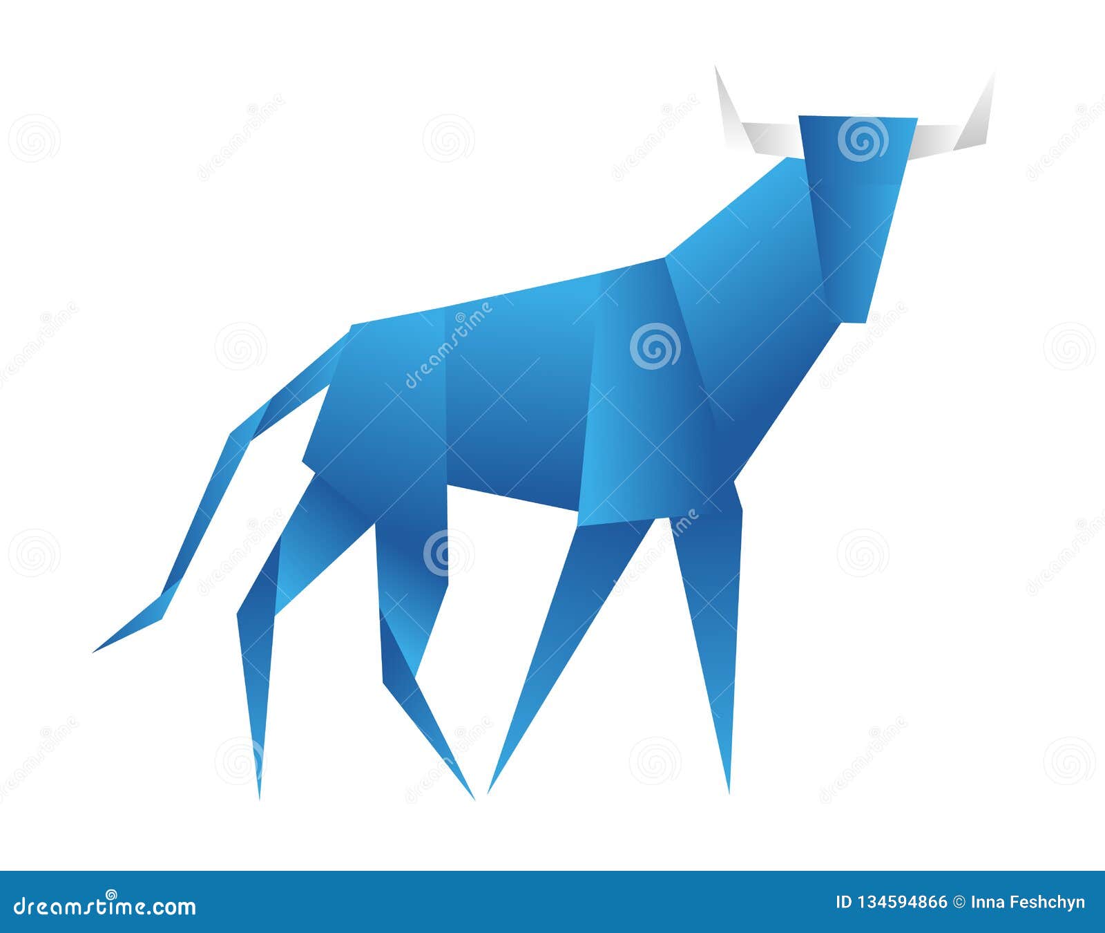 Young Bull Origami Abstract Isolated on a White Backgrounds. Stock ...