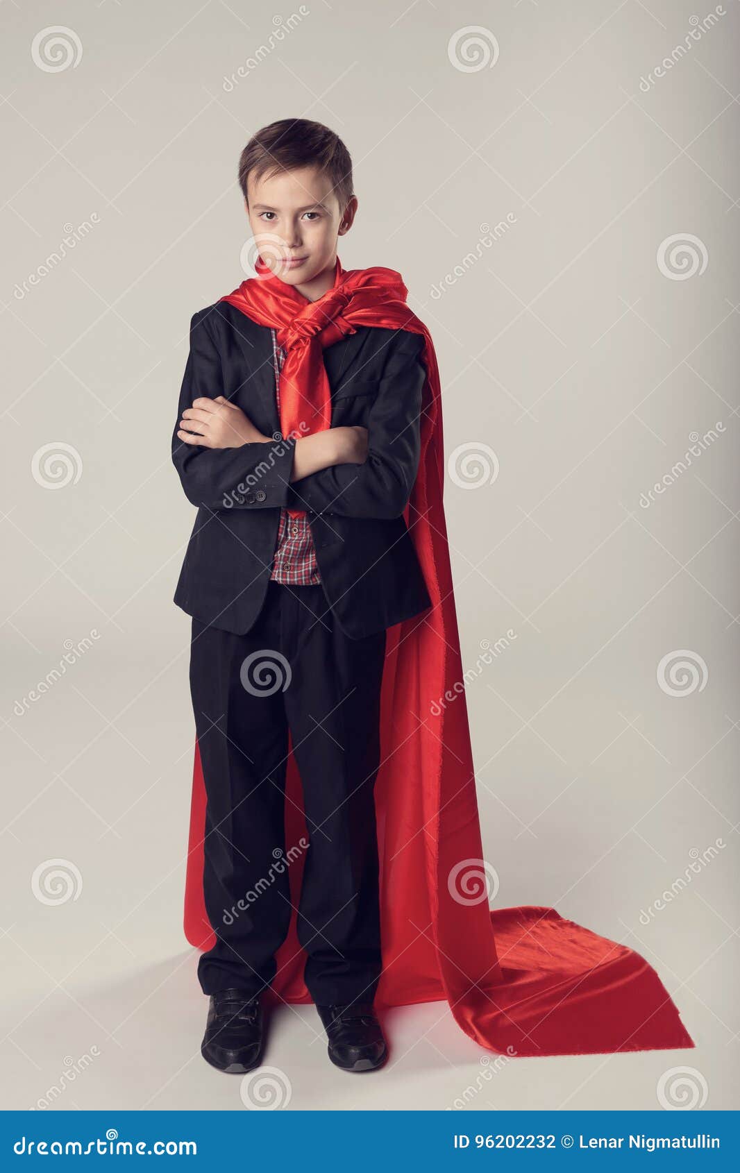 Young Business Boy in Suit and Red Superhero Cape Stock Photo - Image ...